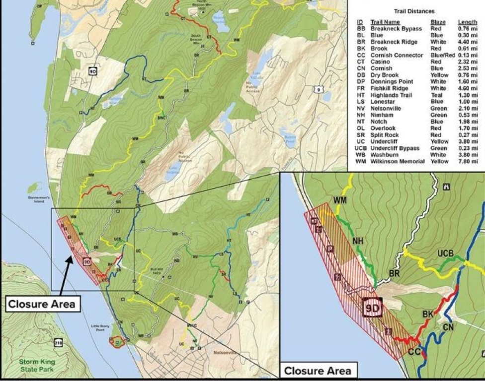 Breakneck Ridge and surrounding trails closing